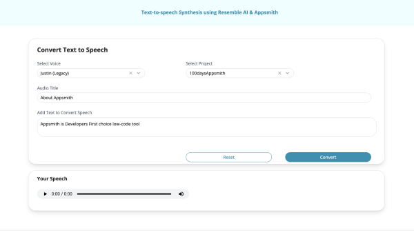 Text-To-Speech Synthesis Using Appsmith & Resemble.ai | Appsmith Community Portal
